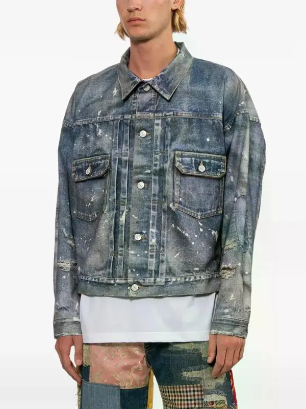 Junya Watanabe Paint-splatter Distressed Denim Jacket