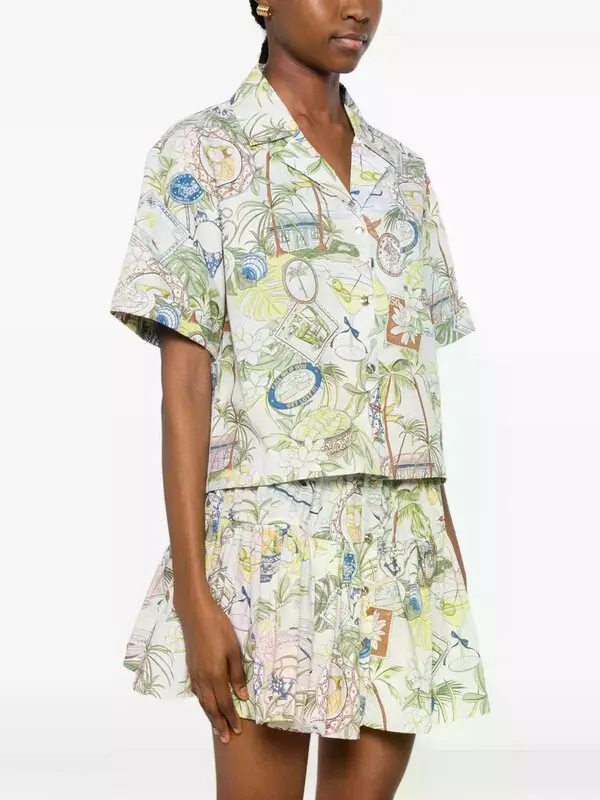 Maje Printed Short Sleeve Cropped Shirt