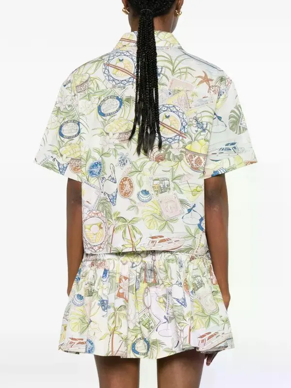 Maje Printed Short Sleeve Cropped Shirt