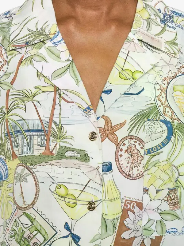 Maje Printed Short Sleeve Cropped Shirt