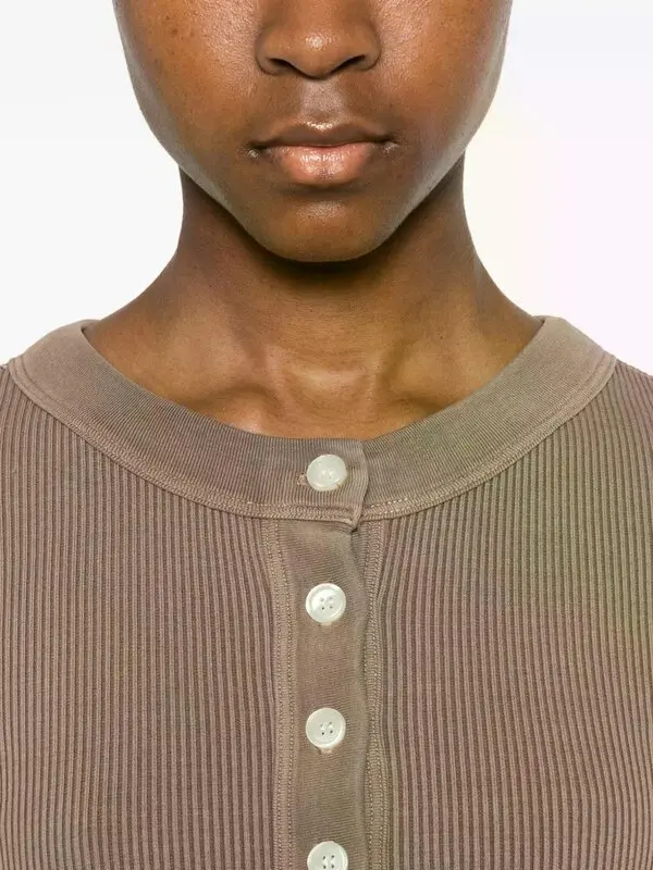 Citizens Of Humanity Varra Ribbed-knit Henley Top - Brown