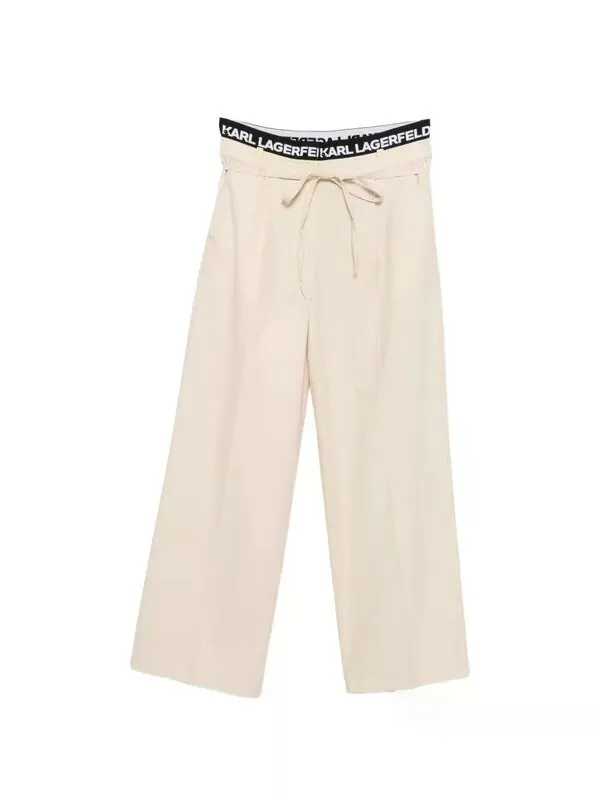 Karl Lagerfeld Wide Leg Trousers With Logo Waistband - Neutrals