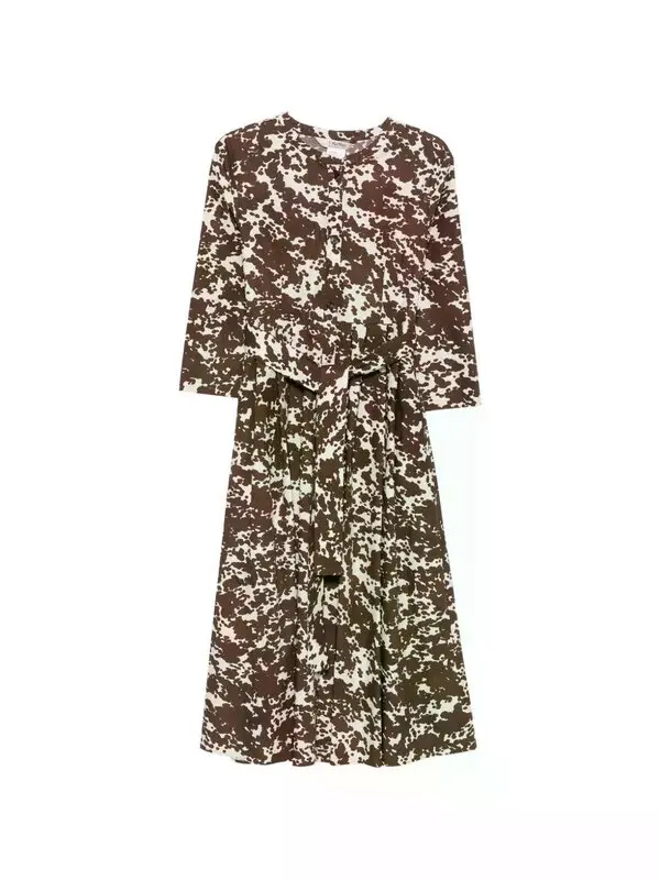 Max Mara Cow Print Belted Midi Dress - Brown