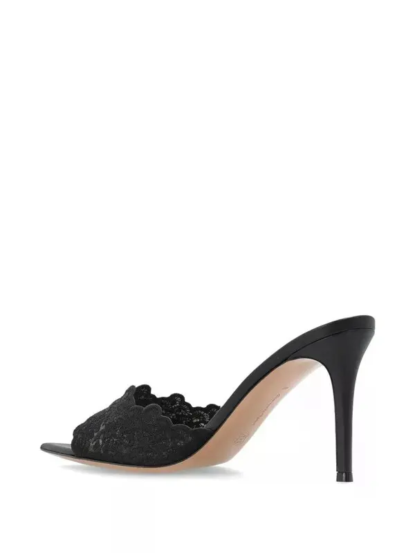 GIANVITO ROSSI Yvonne Lace-panel Scalloped Mules