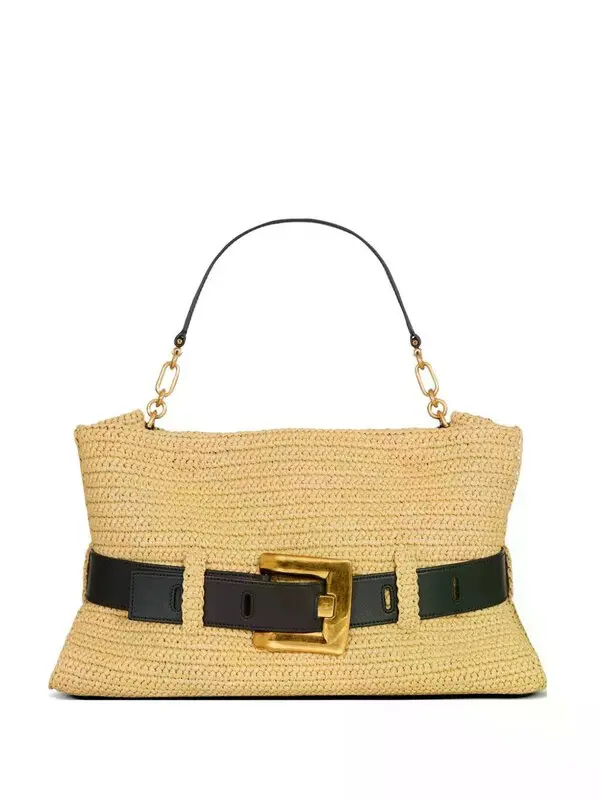 Balmain Medium Anthem Bag In Smooth Leather And Crochet - Neutrals
