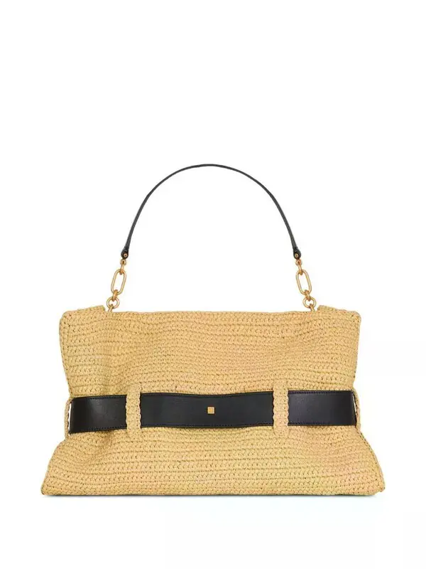 Balmain Medium Anthem Bag In Smooth Leather And Crochet - Neutrals