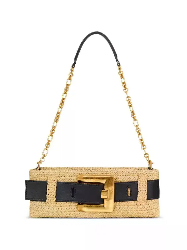 Balmain Anthem Clutch Bag In Smooth Leather And Crochet - Neutrals