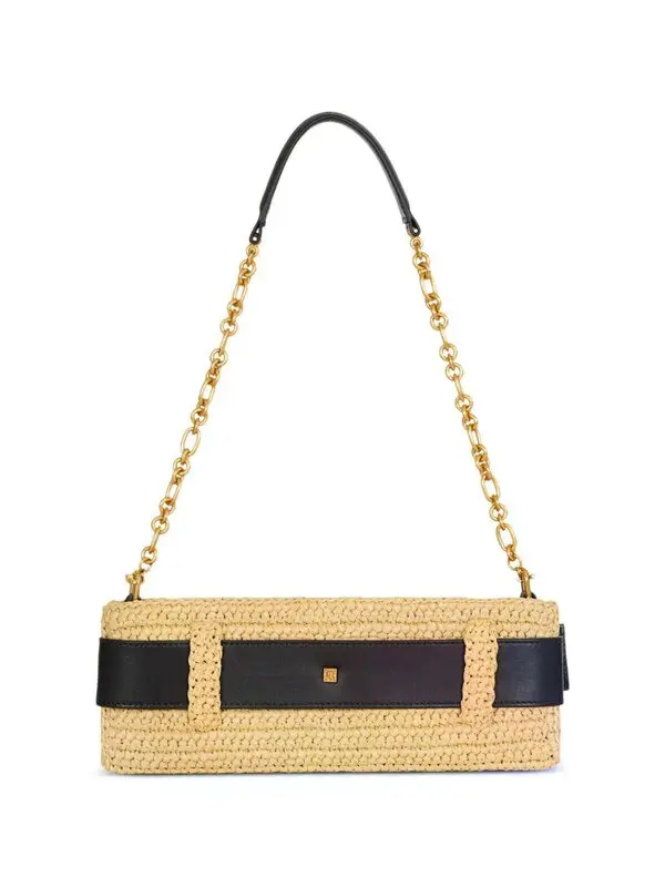 Balmain Anthem Clutch Bag In Smooth Leather And Crochet