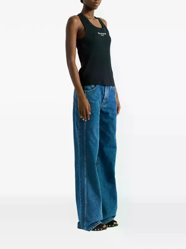 Balmain Embroidered Ribbed Tank Top - Black