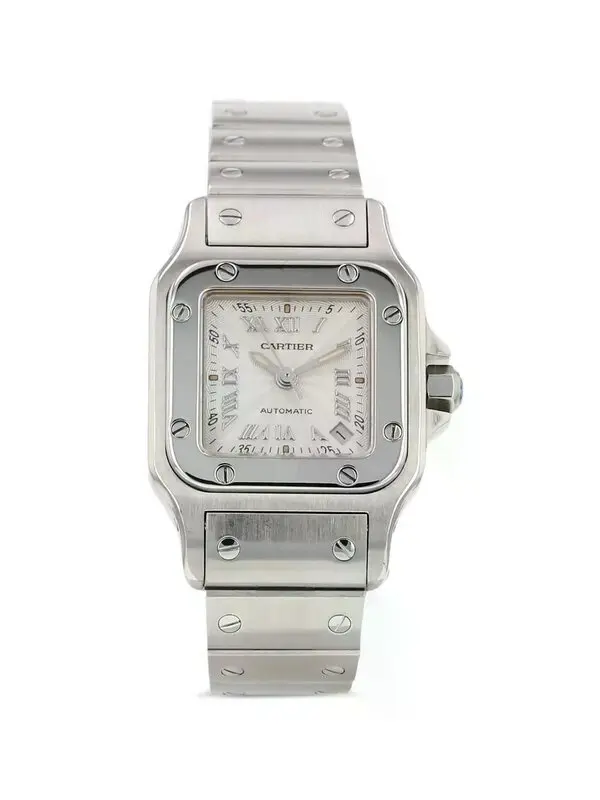 Cartier Santos Automatic Watch With Case And Stainless Steel Bracelet - Silver