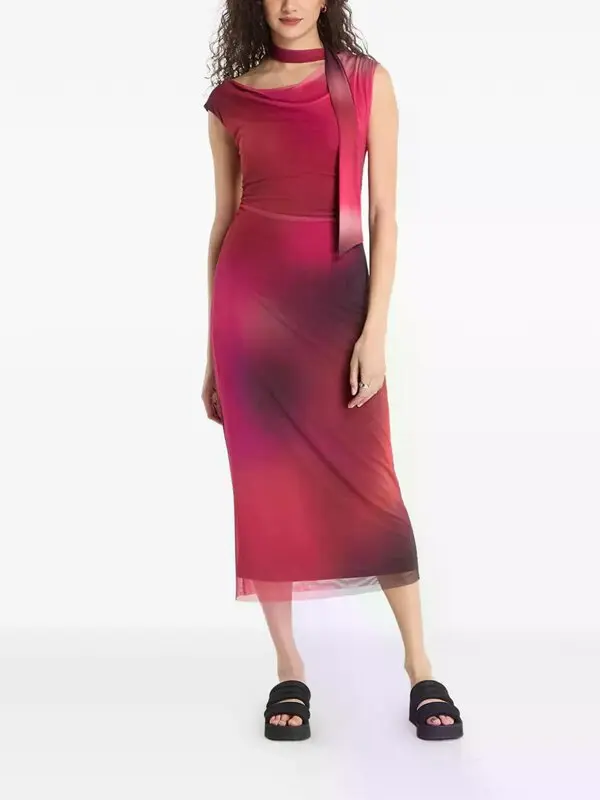Desigual Abstract Print Draped Midi Dress - Red
