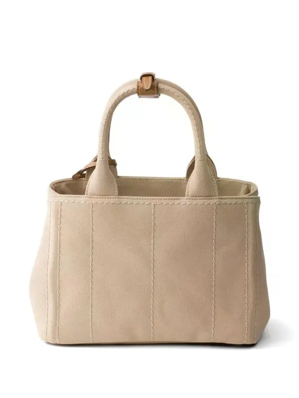 Prada Small Jardinière Cotton Canvas Bag - Neutrals