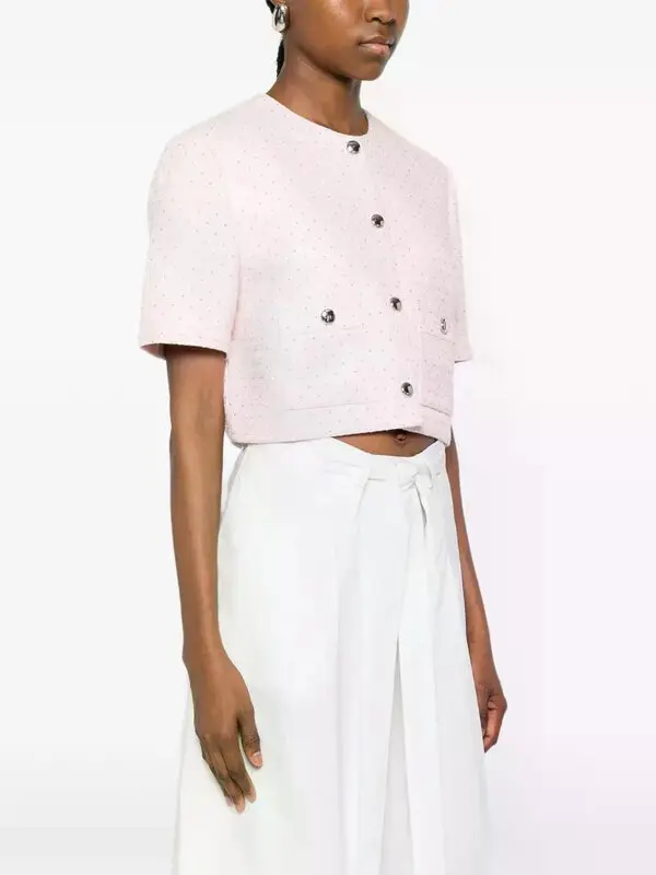 Maje Short Sleeved Tweed Jacket With Rhinestones - Pink