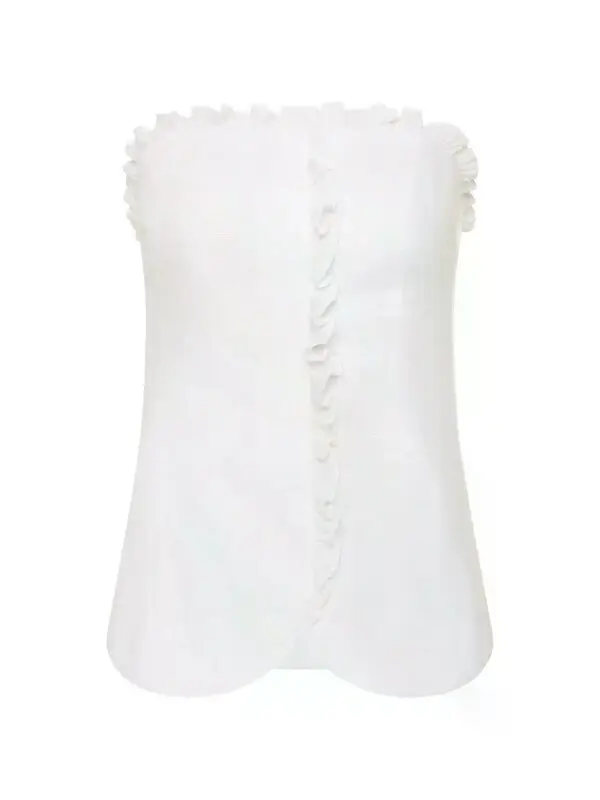 Posse Florence Ruffled Strapless Blouse - White