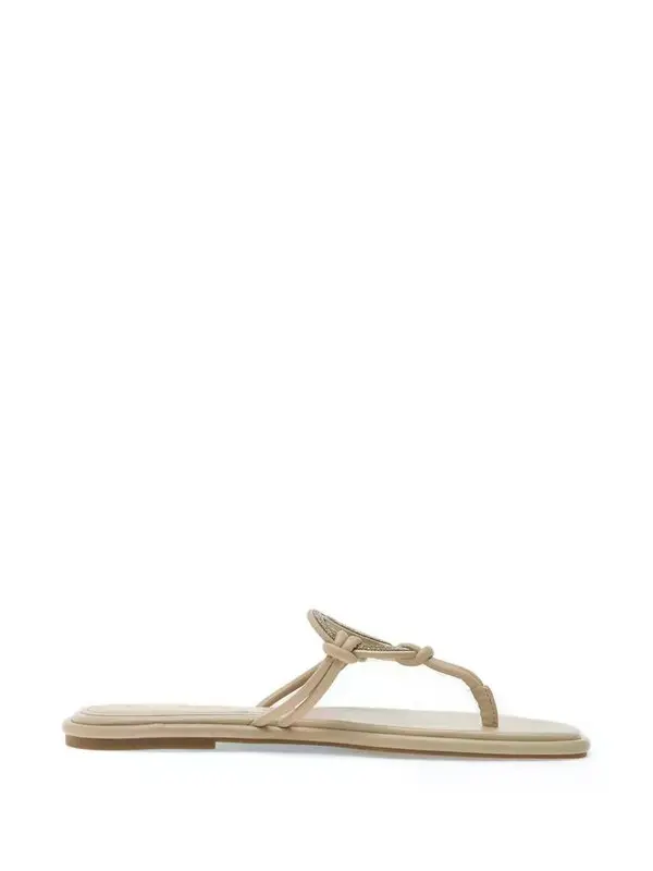 Guess Crystal Embellished Logo Plaque Thong Sandals - Neutrals