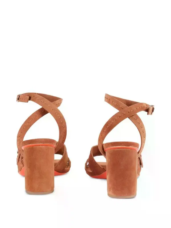 Santoni Whipstitch Buckle Strap Block Heel Sandals