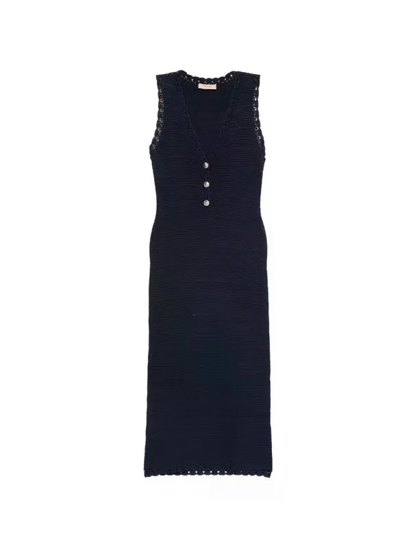 TWINSET Crochet-knit Button-detailed Midi Dress - Blue