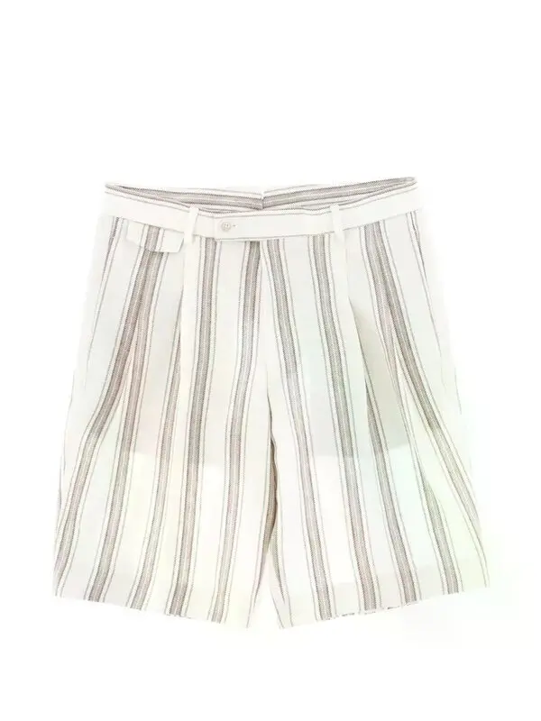 BOSS Stripe Pattern Pleated Shorts - White