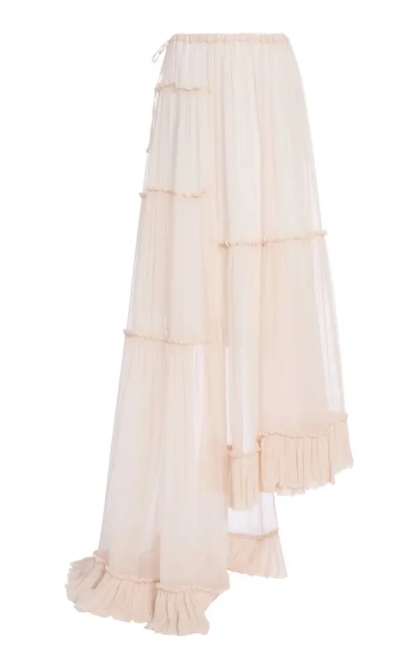 Dries Van Noten Sunia Bis Asymmetric Mousseline-silk Maxi Skirt - Neutral