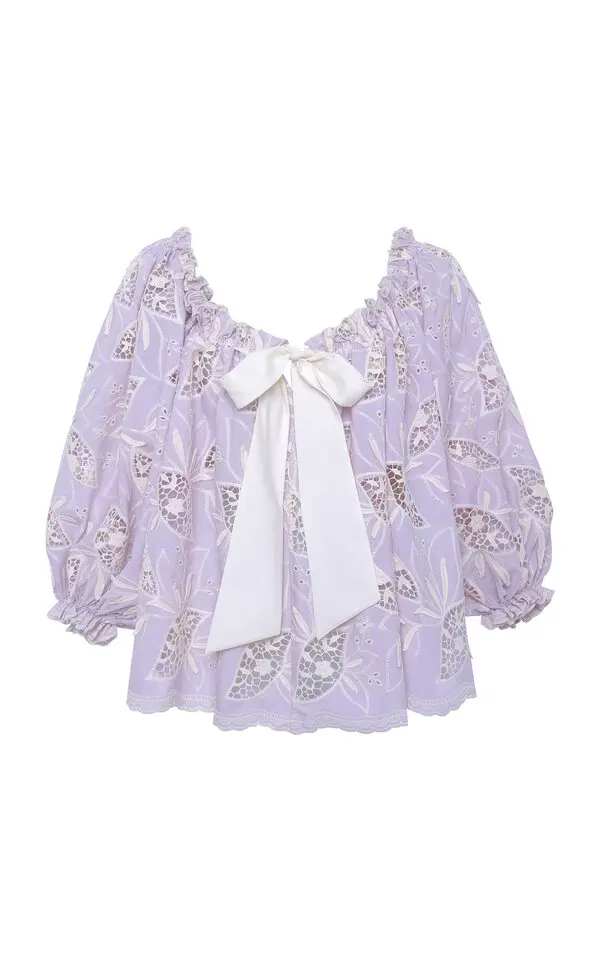 SIEDRES Lune Embroidered Poplin Top - Purple
