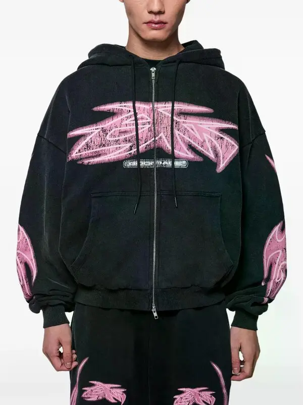 GODMADE Graphic-print Zip-up Hoodie - Black