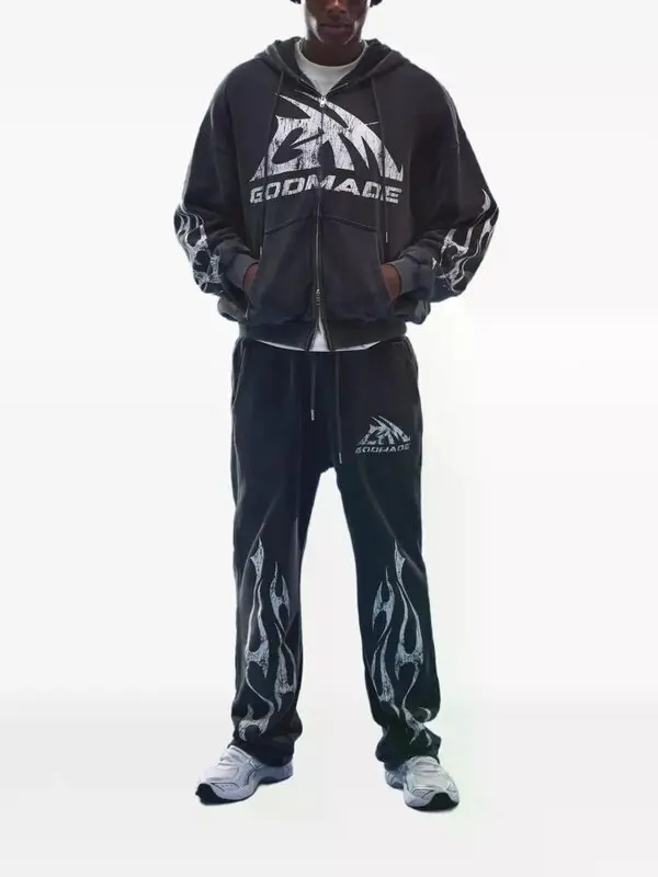 GODMADE Logo-print Flame-detail Hoodie - Grey