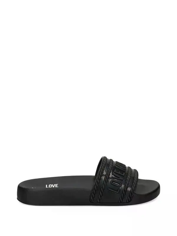 Moschino Embossed Logo Slides - Black