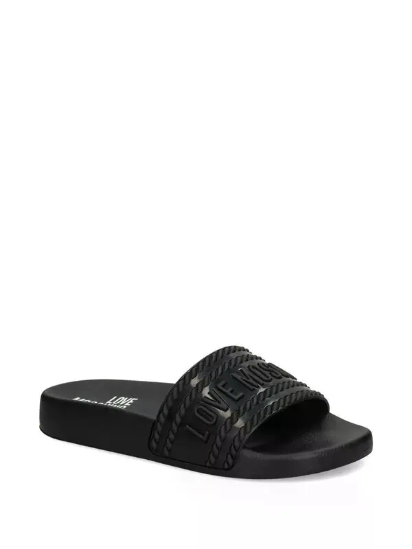 Moschino Embossed Logo Slides - Black
