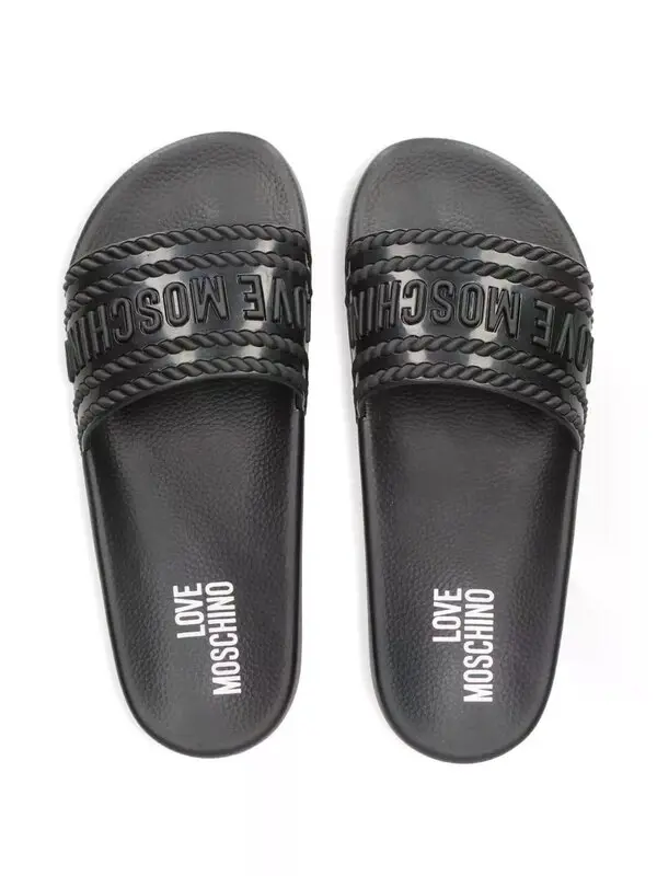 Moschino Embossed Logo Slides - Black