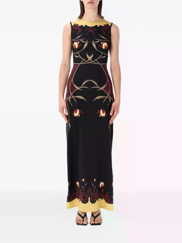 MARINE SERRE Floral-print Sleeveless Maxi Dress - Black