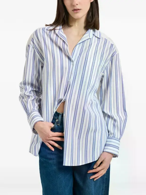 Max Mara Striped Cotton Shirt With Embroidered Back Detail - Blue