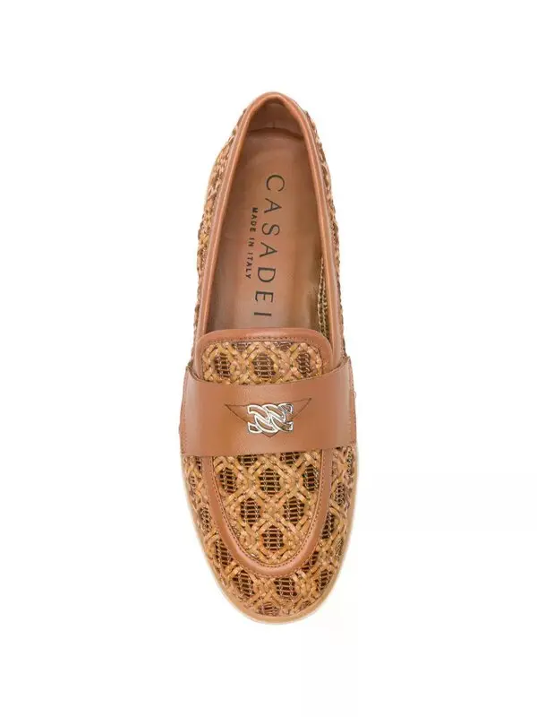 Casadei Woven Logo Plaque Loafers - Brown