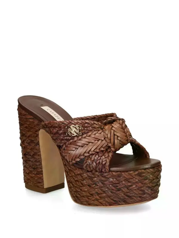 Casadei Woven Platform Block Heel Sandals - Brown