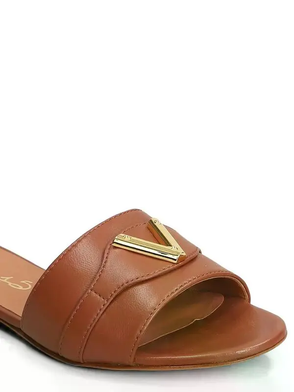 VIA ROMA 15 Leather Logo Plaque Flat Sandals