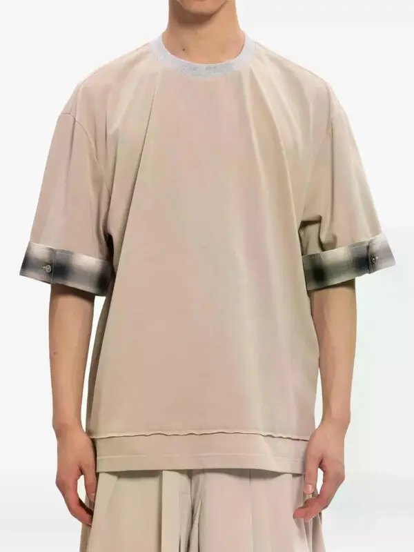 FENG CHEN WANG Checked-cuff Layered-hem T-shirt