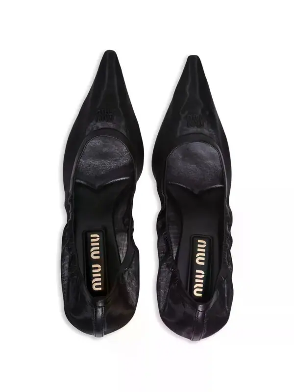 Miu Miu Ruched Mesh Pointed-toe Pumps - Black