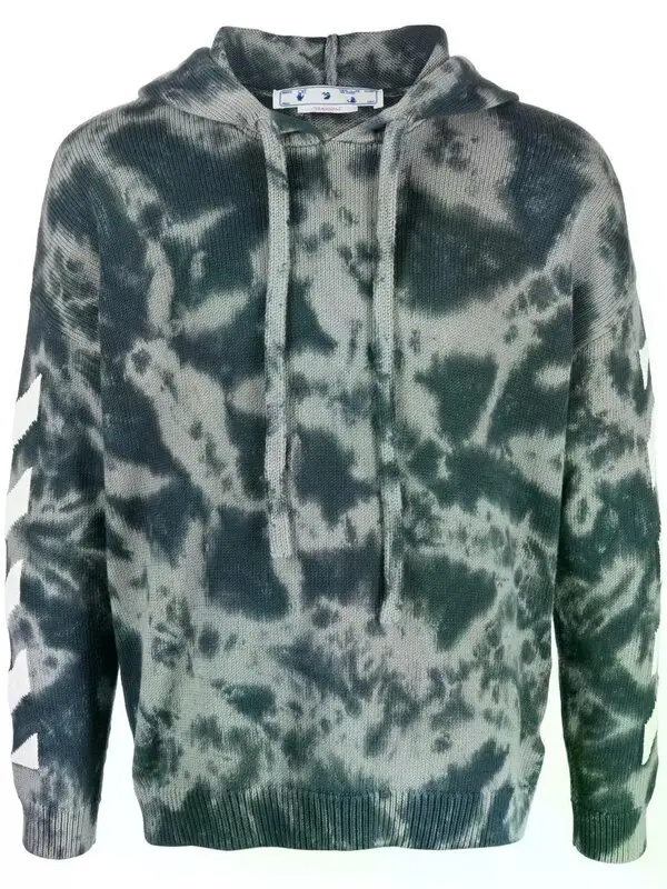 Off-White Arrows-motif Tie-dye Drawstring Hoodie - Grey