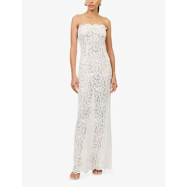 HYPHEN Bandeau Sheer Lace Maxi Dress