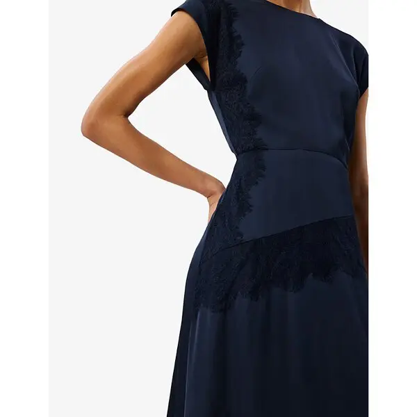 Whistles Lace Insert Asymmetric Hem Midi Dress
