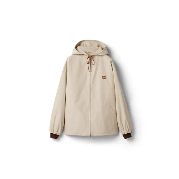 Miu Miu Single-breasted Cotton Caban Jacket With Hood - Limestone