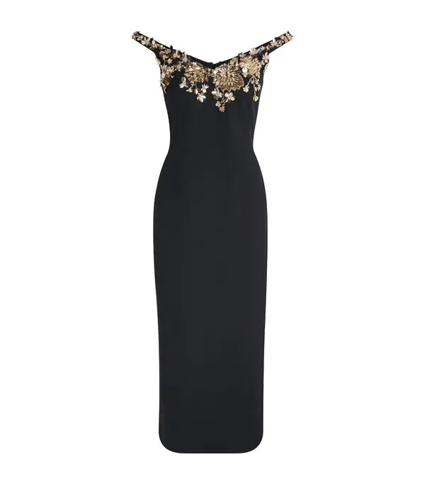 Pamella Roland Embellished Off-the-shoulder Midi Dress - Black