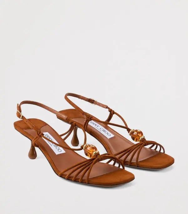 JIMMY CHOO Lova 50 Suede Heeled Sandals With Beaded Detailing - Brown
