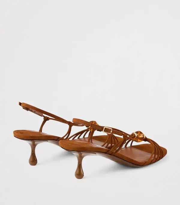 JIMMY CHOO Lova 50 Suede Heeled Sandals With Beaded Detailing - Brown
