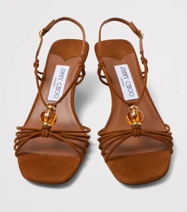 JIMMY CHOO Lova 50 Suede Heeled Sandals With Beaded Detailing - Brown