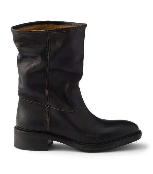 Prada Leather Vintage-effect Mid-calf Boots - Black