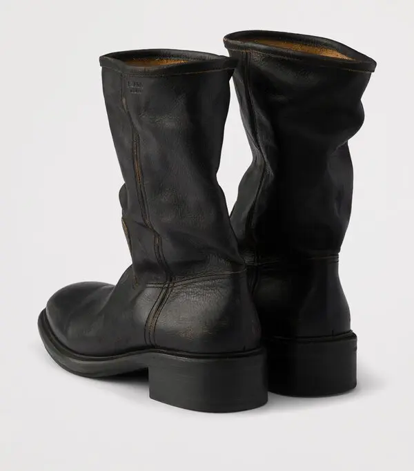 Prada Leather Vintage-effect Mid-calf Boots - Black
