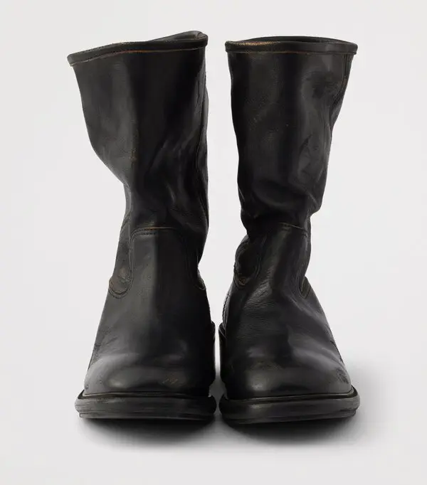 Prada Leather Vintage-effect Mid-calf Boots - Black