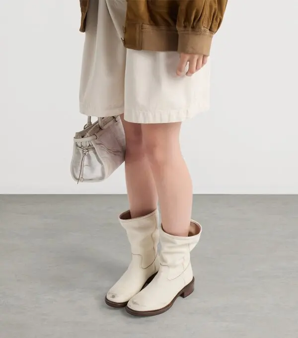 Prada Vintage-effect Leather Mid-calf Boots - Neutral