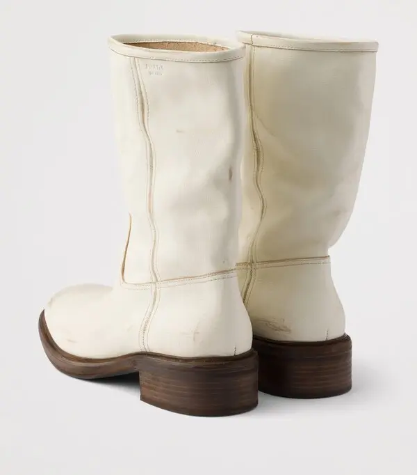 Prada Vintage-effect Leather Mid-calf Boots - Neutral