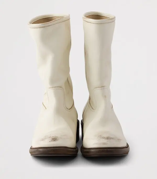 Prada Vintage-effect Leather Mid-calf Boots - Neutral